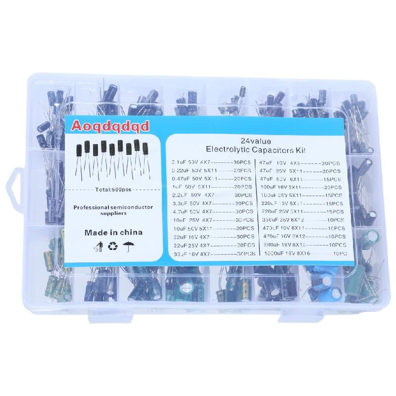 Necvior 500PCS 24 Values Aluminum Electrolytic Capacitor 0.1uF - 1000uF 50V Capacitors ...
