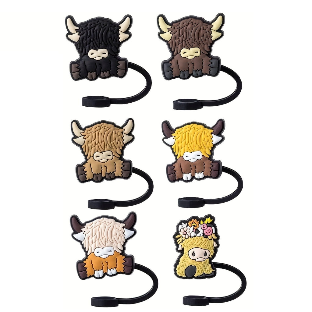 Necvior 6pcs Cartoon Cow Straw Tip Lid Straw Cover Caps Stopper ...