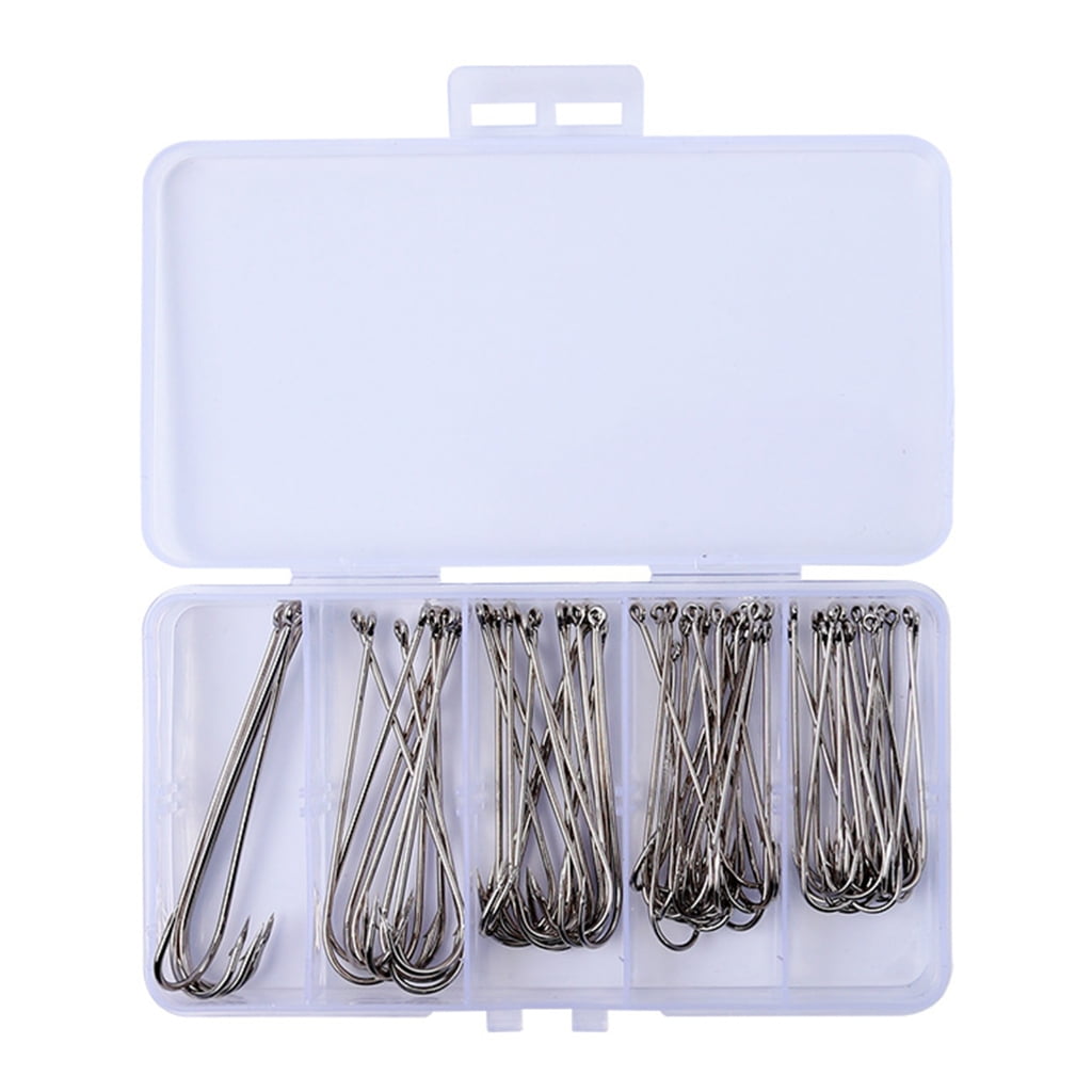 Necvior 70Pcs Long Shank Hook Barbed Fishing Hook for Bass Trout ...