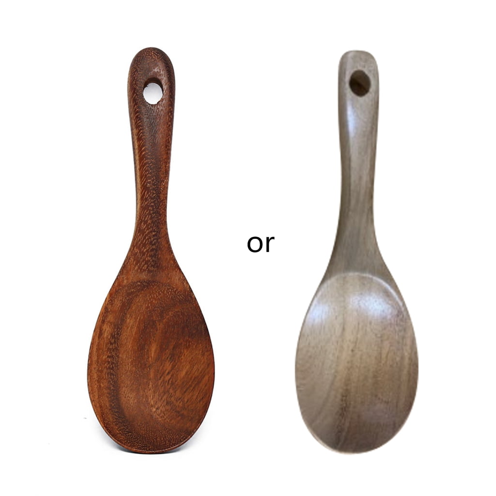 Necvior 8.7 Inch Acacia Wooden Salad Servers Rice Spoon Fork with Long ...