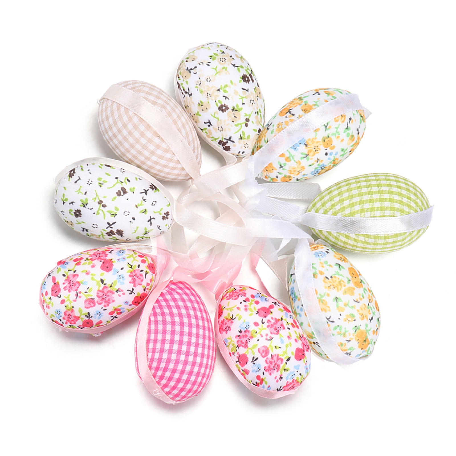 Necvior 9Pcs/Set for Creative Easter Egg Hanging Ornament Plaid Floral ...
