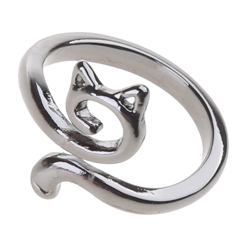 Necvior Adjustable Open Rings for Women Dainty Cute Cat Long Tail ...