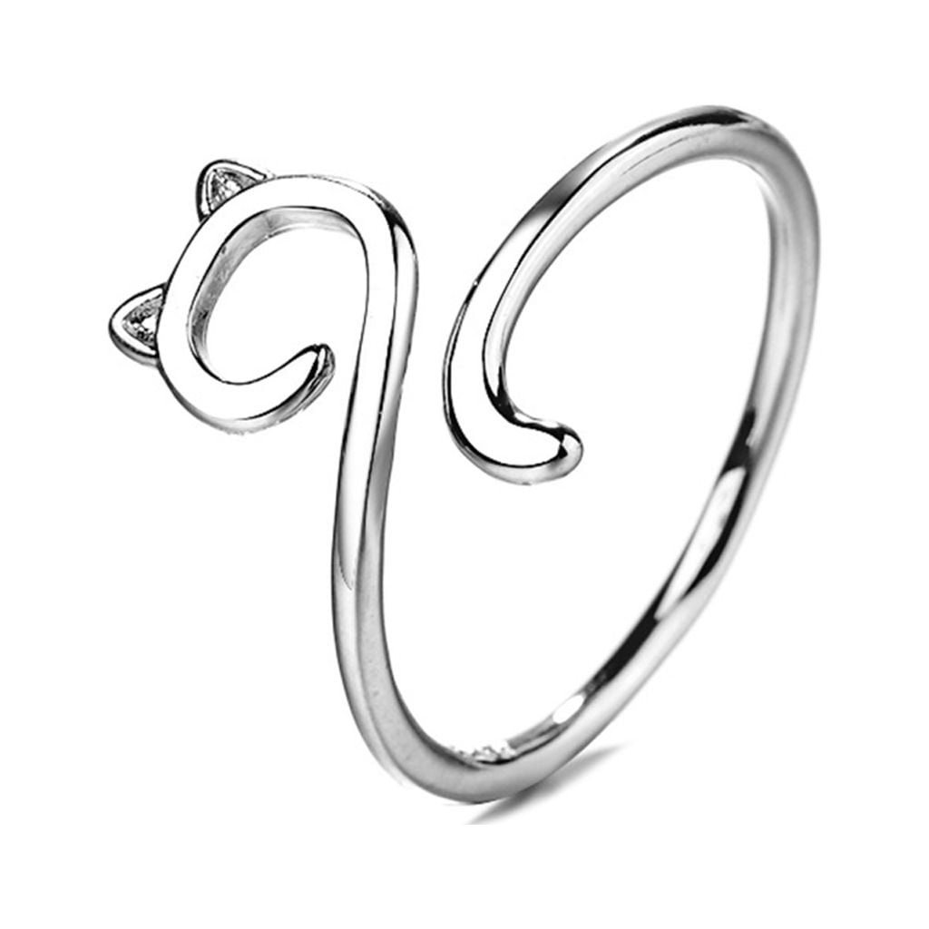 Necvior Adjustable Open Rings for Women Dainty Cute Cat Long Tail ...