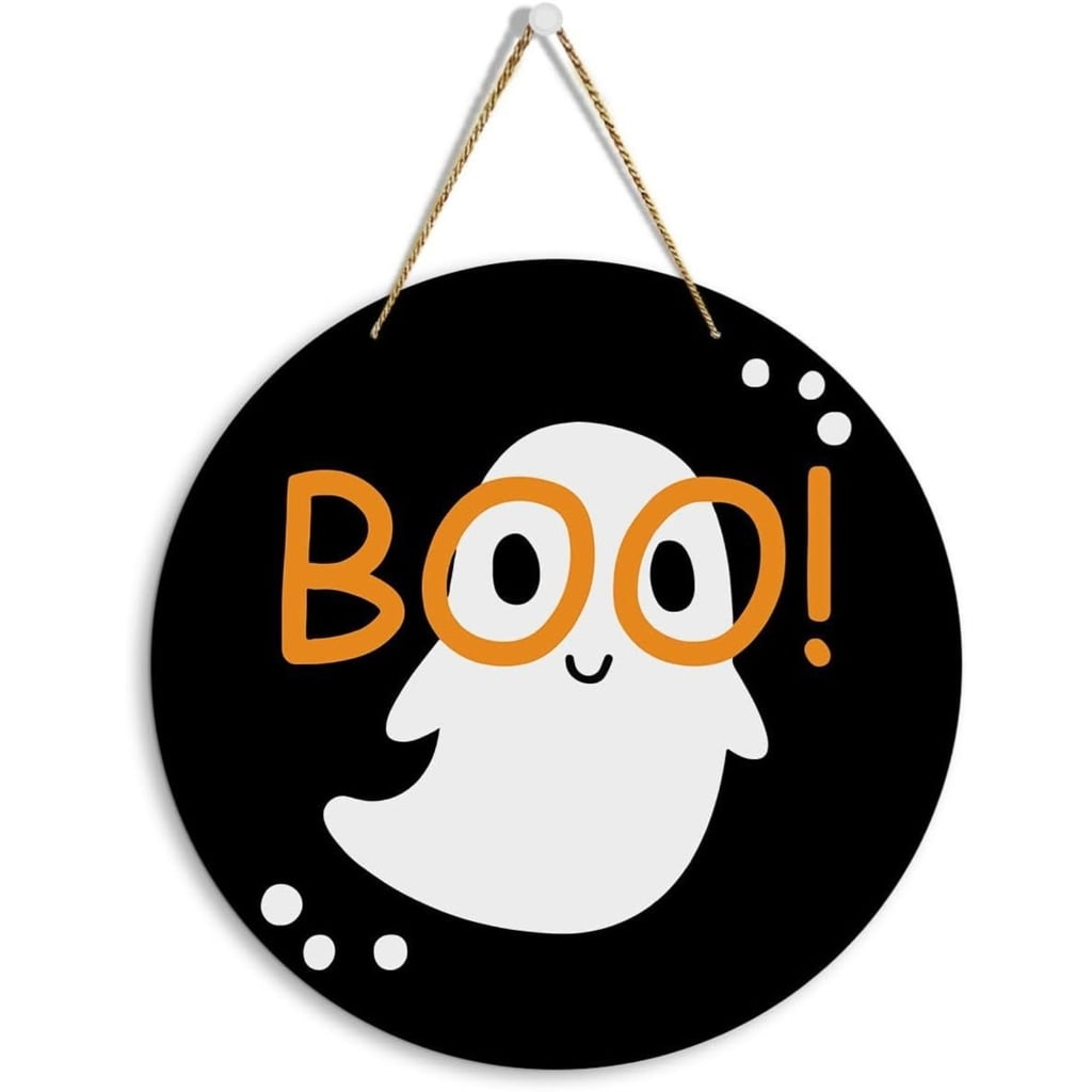 Necvior Boo Sign in Wood 8Inch Decoration Wall Hanging Plaques Front ...
