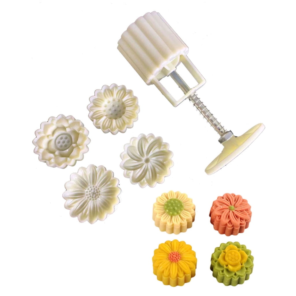 Necvior Cookie Stamps Flower Pattern Mooncakes Molds Hand-Pressure ...