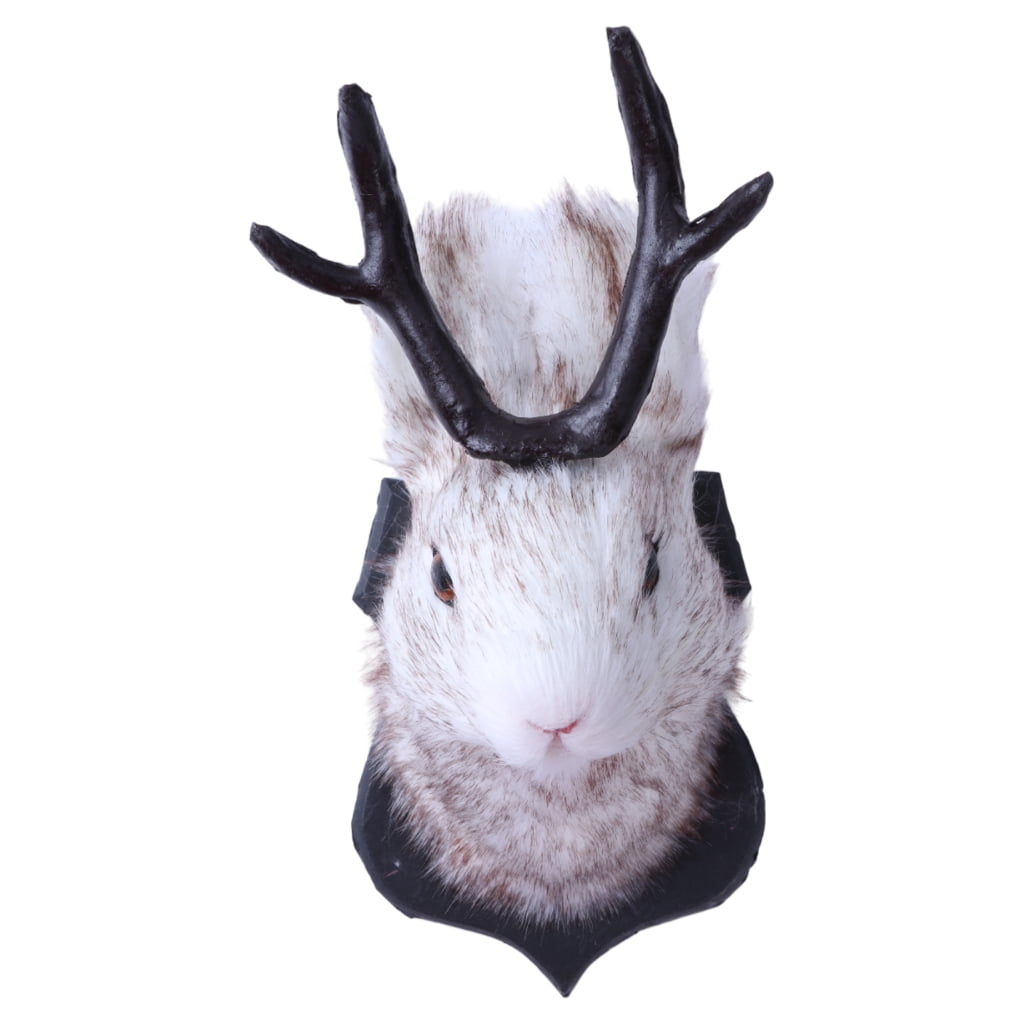 Necvior Cute Antlers Rabbit Head Statue Home Decorations Taxidermy ...