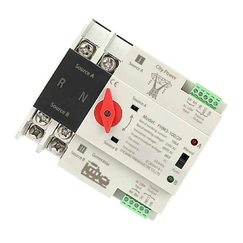 Necvior Din Rails Mounted Double Power Switches 2P 100A Automatic ...