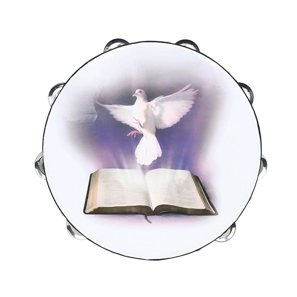 Necvior Dove Bible Double Row Bells Tambourine Hand Drum Bells Musical ...
