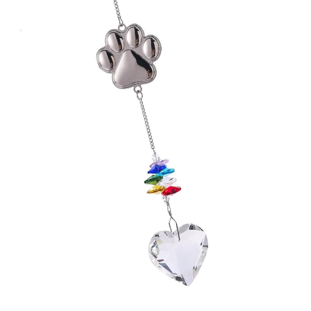 Necvior Elegant Crystal Pet Memorial Suncatchers with Metal Paws Window ...