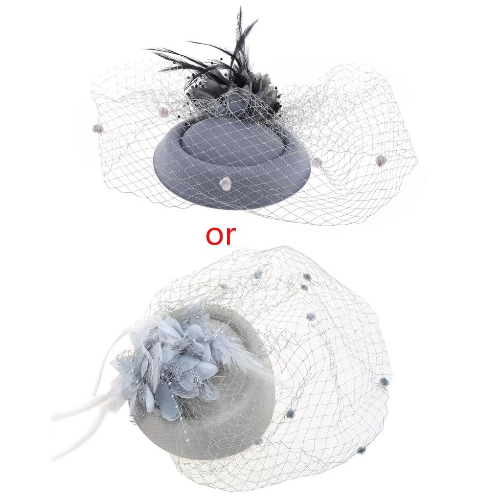 Necvior Fascinators Hats Solid Color Flower Pillbox Hat Party Headwear ...
