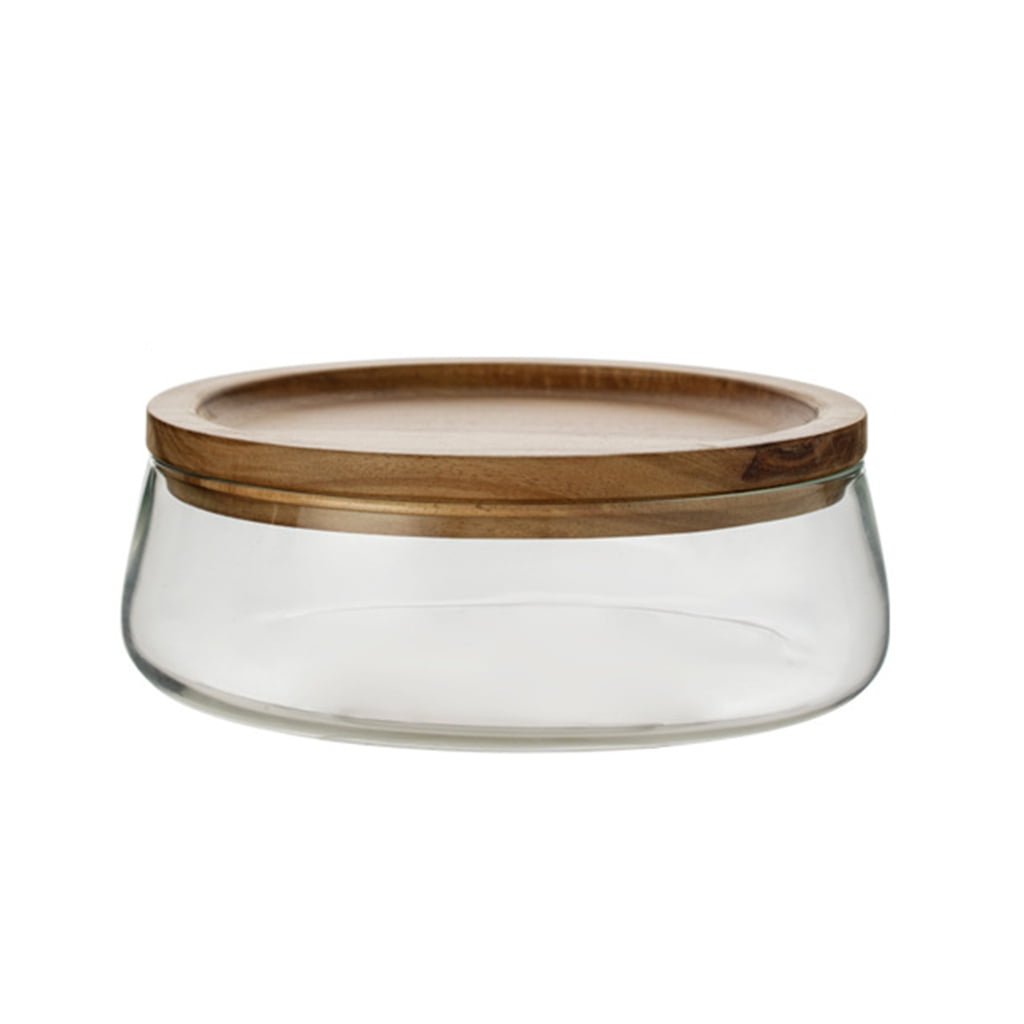 Necvior Glass Bowl Storage Box with Wood Plate Double Layer Clear ...