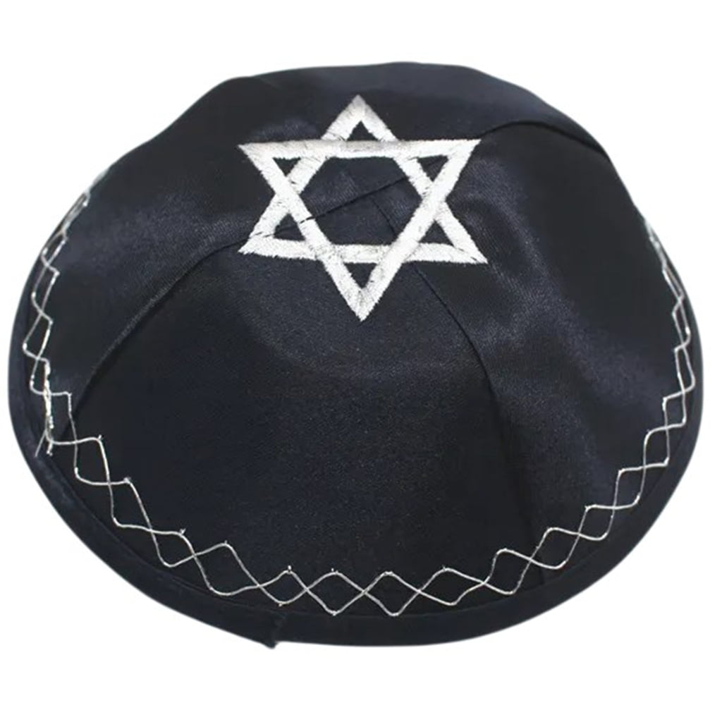 Necvior Israel Kippah Hat for Men Elegant Embroidery Star Kippah Hat Round Yarmulke Hat ...