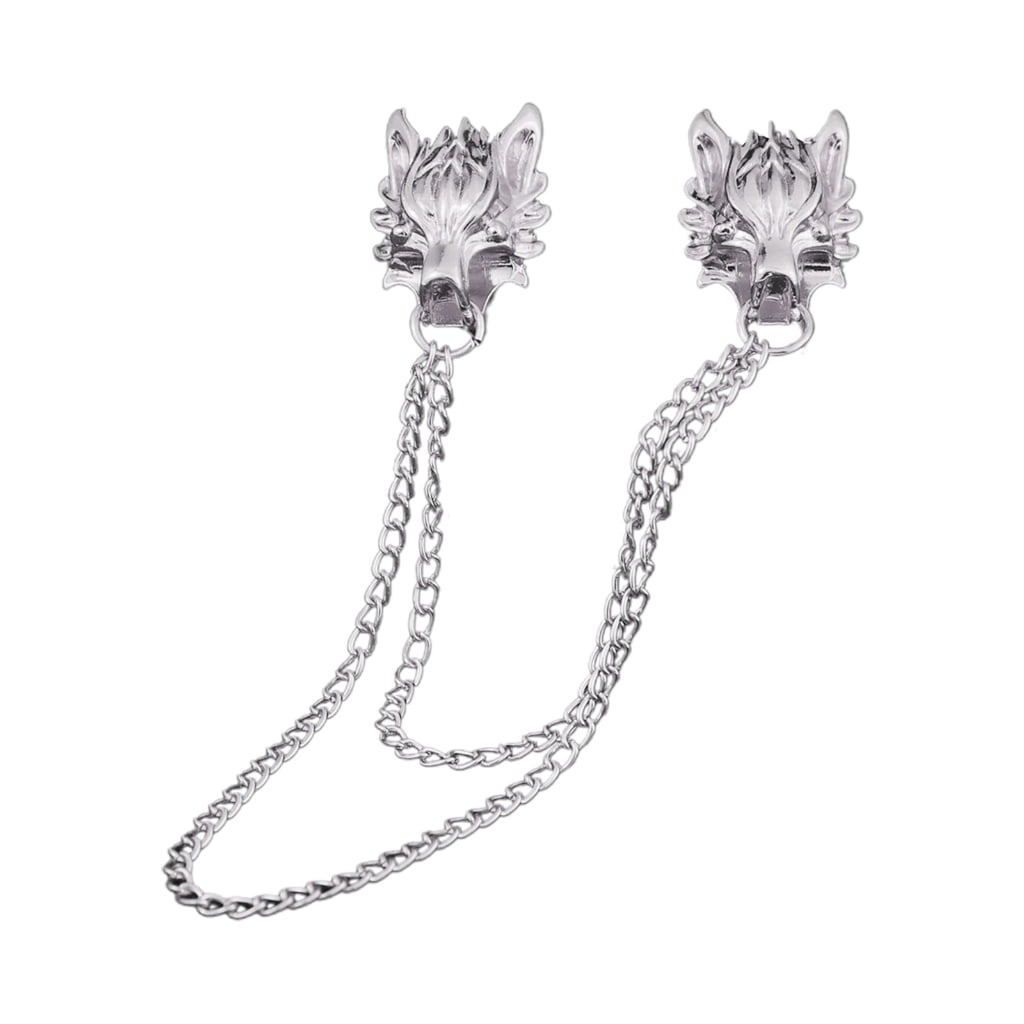 Necvior Man Suit Shirt Collar Tassel Chain Lapel Pin Brooch Wolf Badge ...