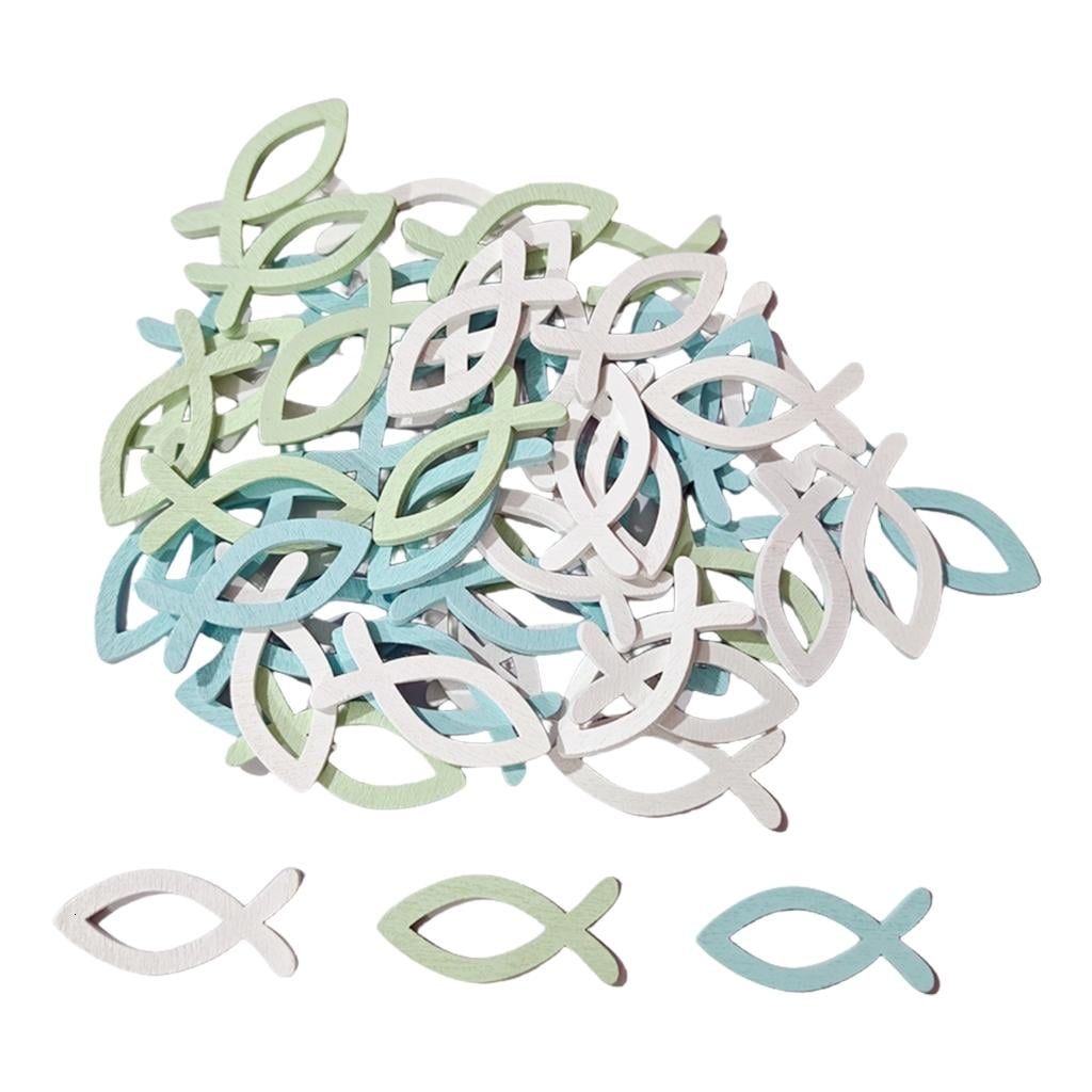 Necvior Pack of 90 Wooden Fish Confetti Baptisms Communion Table ...