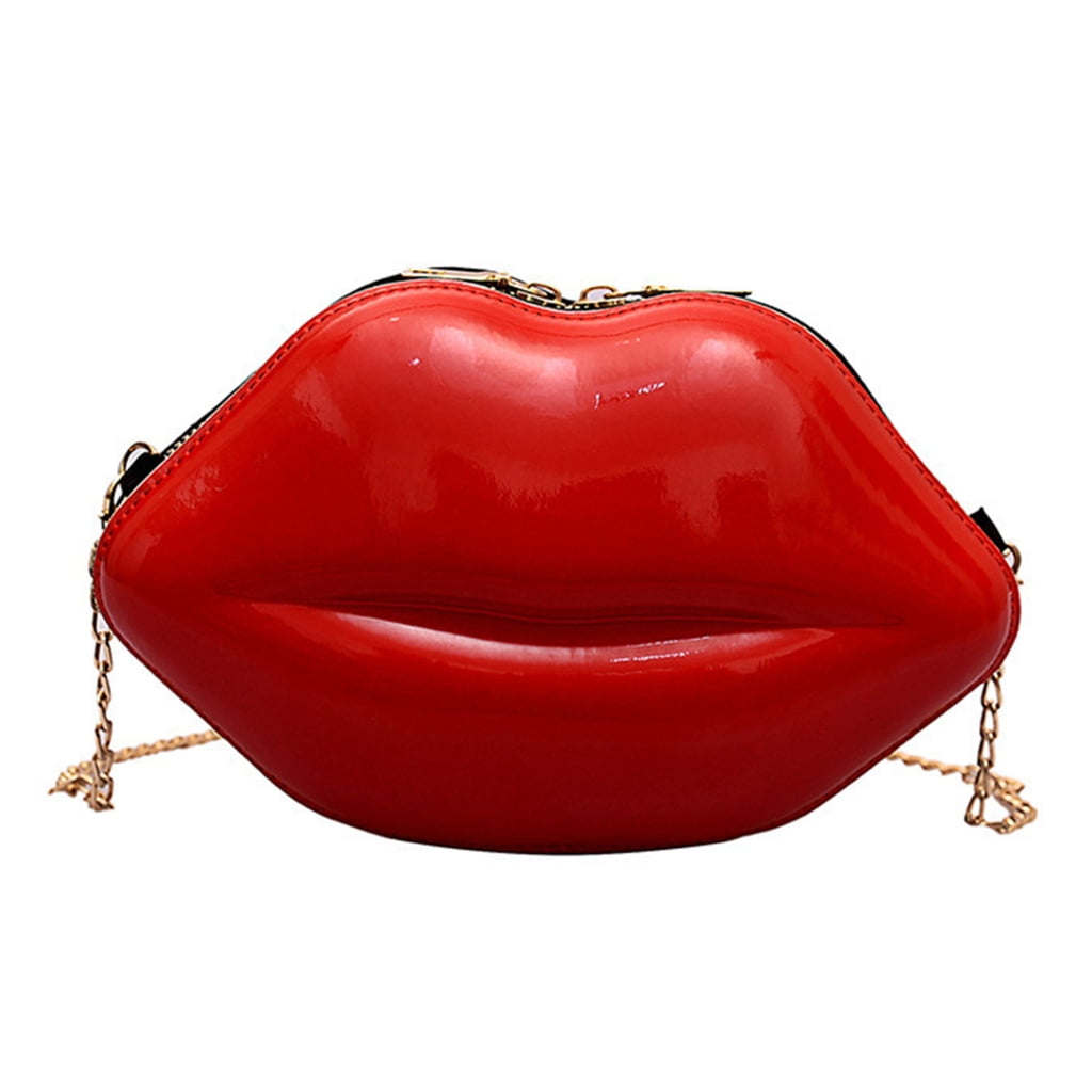 Necvior Plastic Crossbody Bag Cute Lip Shape Zippered Shoulder Purse ...
