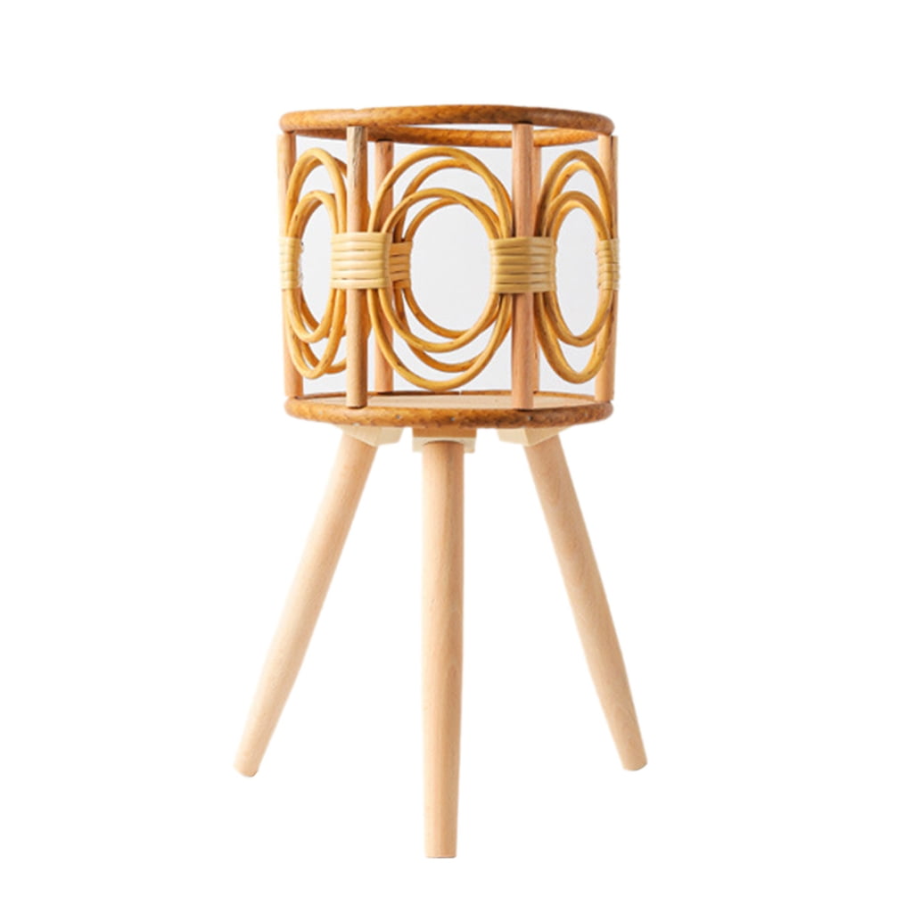 Necvior Rattan Indoor Plant Stand Straw Woven Flowers Pot Holder Stool ...