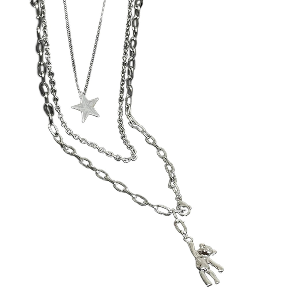Necvior Retro Multi-layer Three-Layer Metal Chain Bear Five-Pointed ...