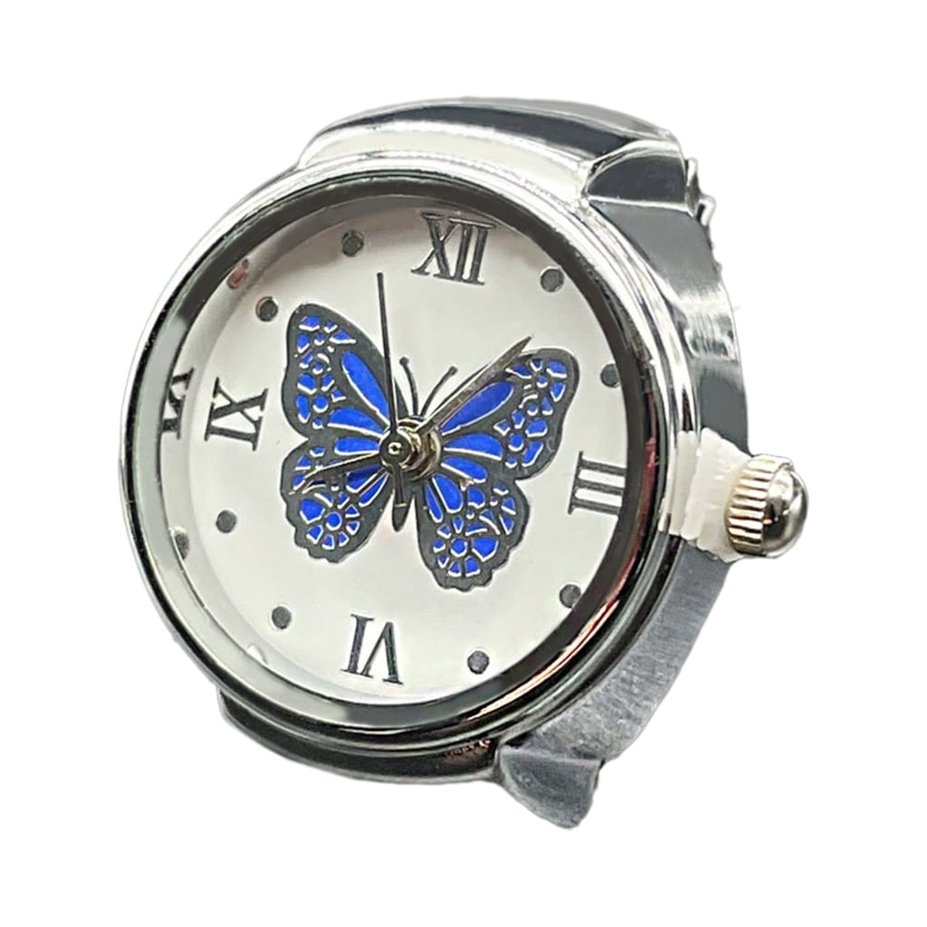 Necvior Retro Watch Rings Butterfly Round Quartz Analog Alloy Shells ...