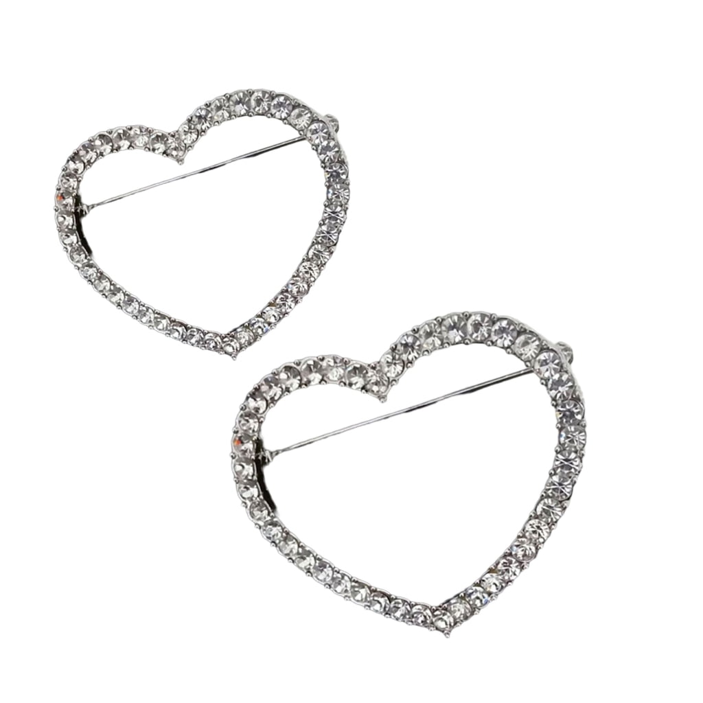 Necvior Set of 2 Rhinestone Lapel Pin Round and Heart Brooch with ...