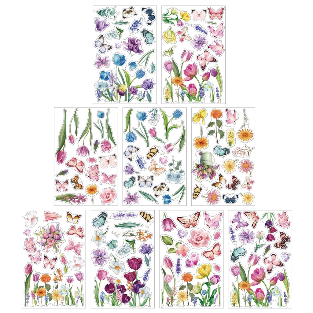 Necvior Spring Window Cling Stickers Tulips Butterfly Flower Window ...