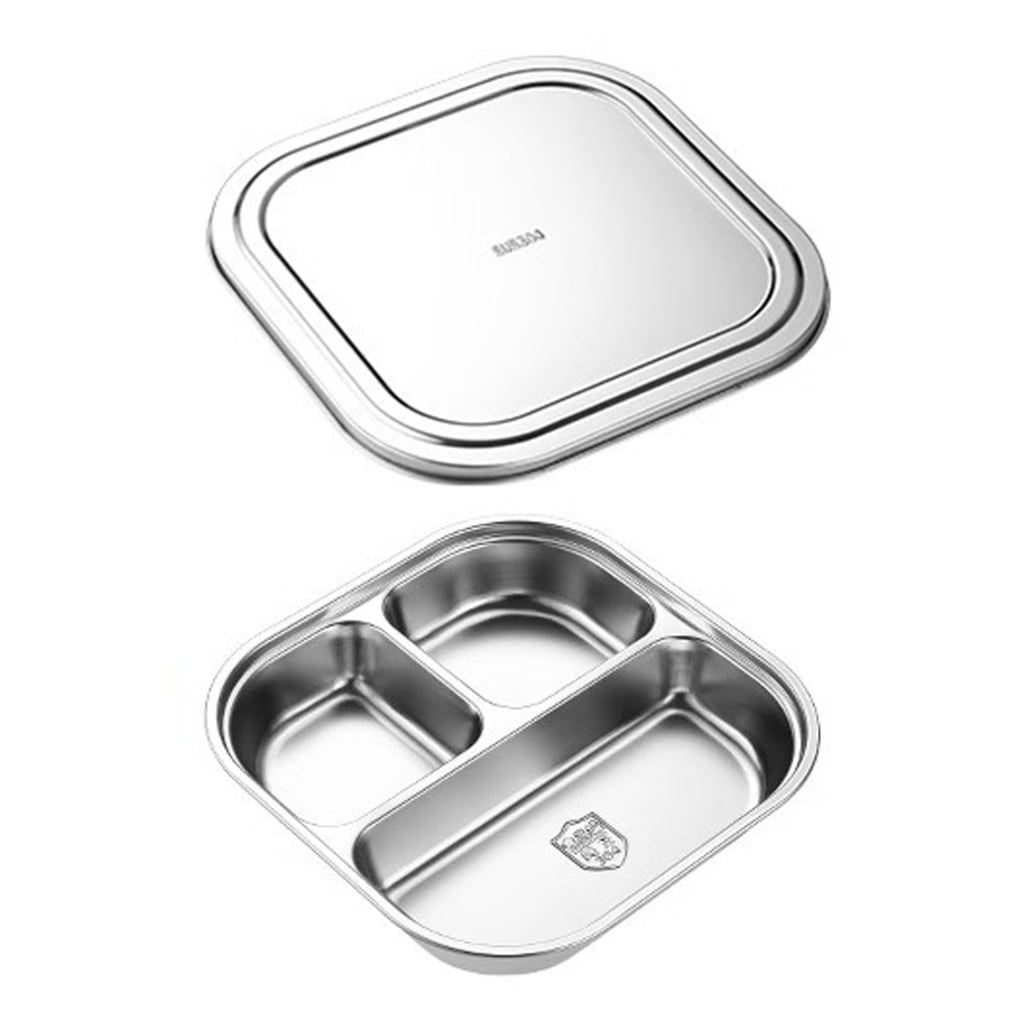 Necvior Stainless Steel Sectioned Plates for Picnics School Lunches and ...