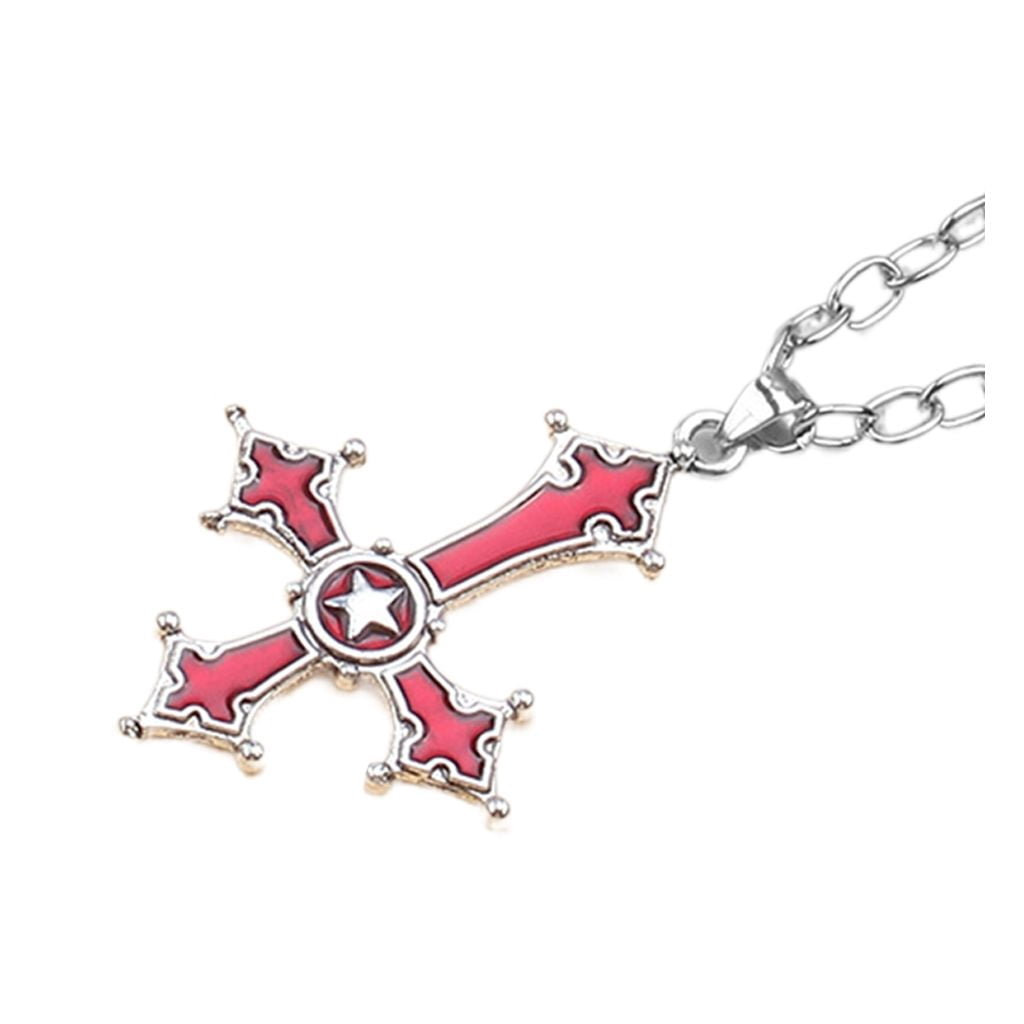 Necvior Vintage Christian Cross Necklace for Women Men Red Enamel ...
