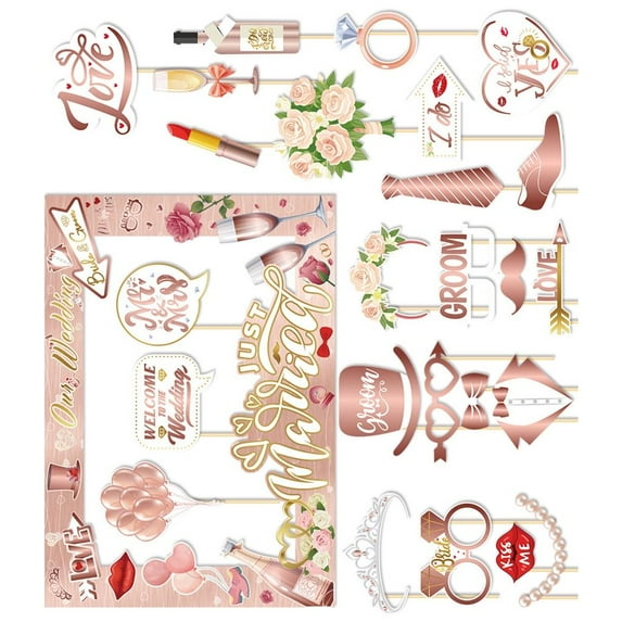 Necvior Wedding Party Photo Booth Props Frame Set Funny Backdrop ...