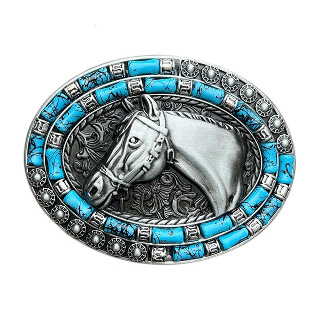 Necvior Western Engraving Belt Buckle Silver/Bronze Howard Buckle Horse ...