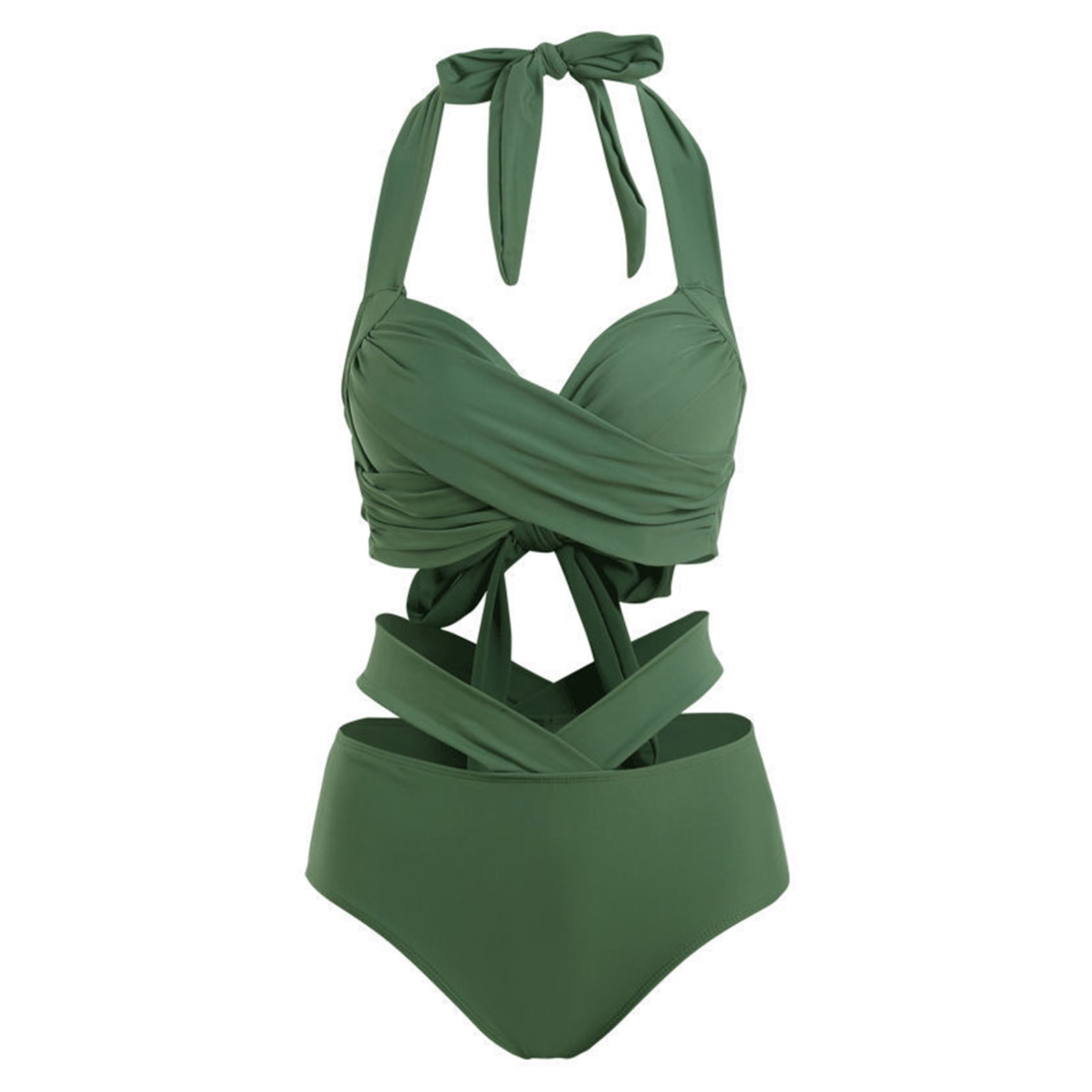 Necvior Women Two Pieces Twist Swimsuit Push Up Backless Bikini Solid ...