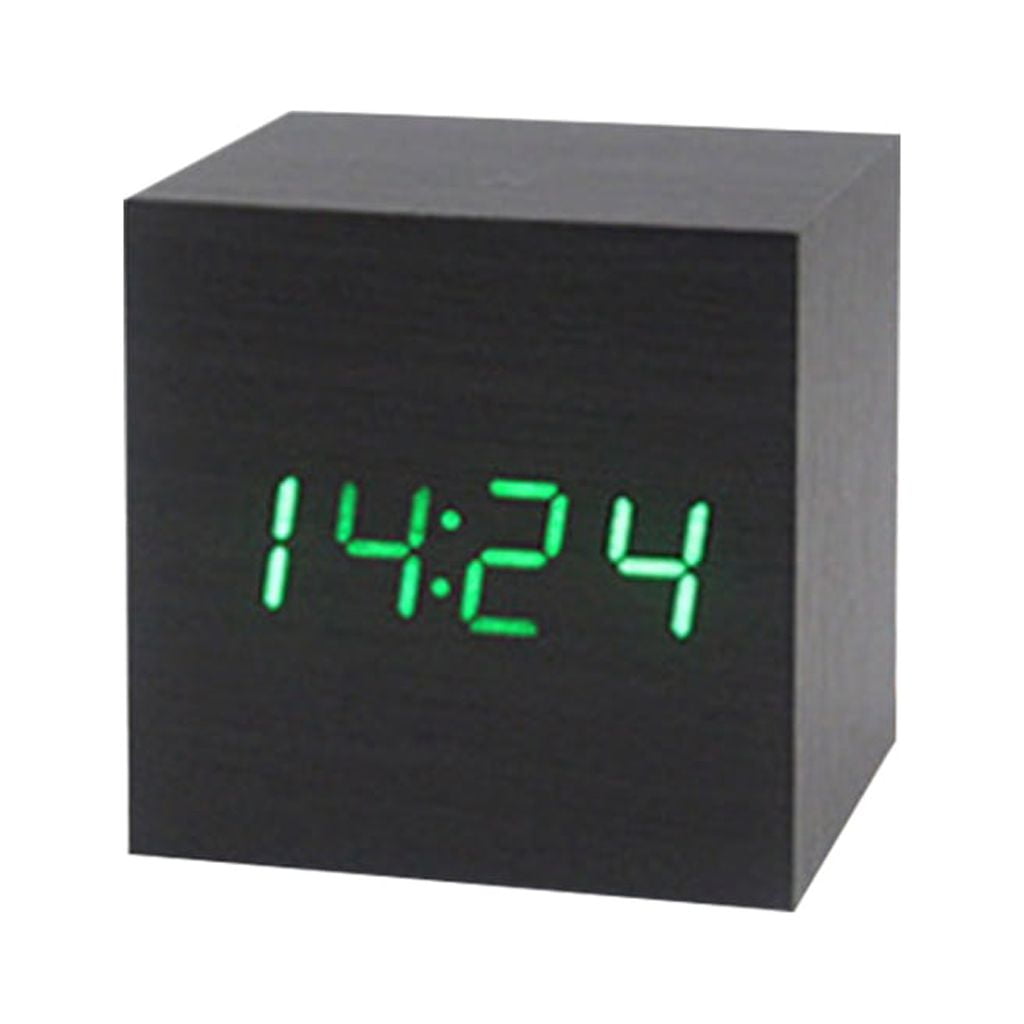 Necvior Wood Cube Voice Control Alarm Clock Bedside Table Square Clock ...