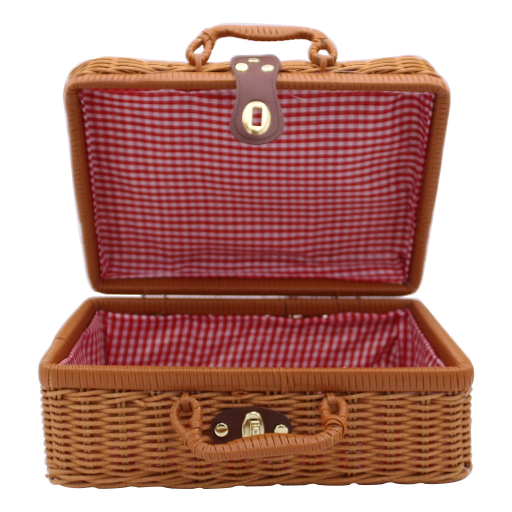 Necvior Woven Rattan Suitcase with Handle and Lid Handy Traveling ...