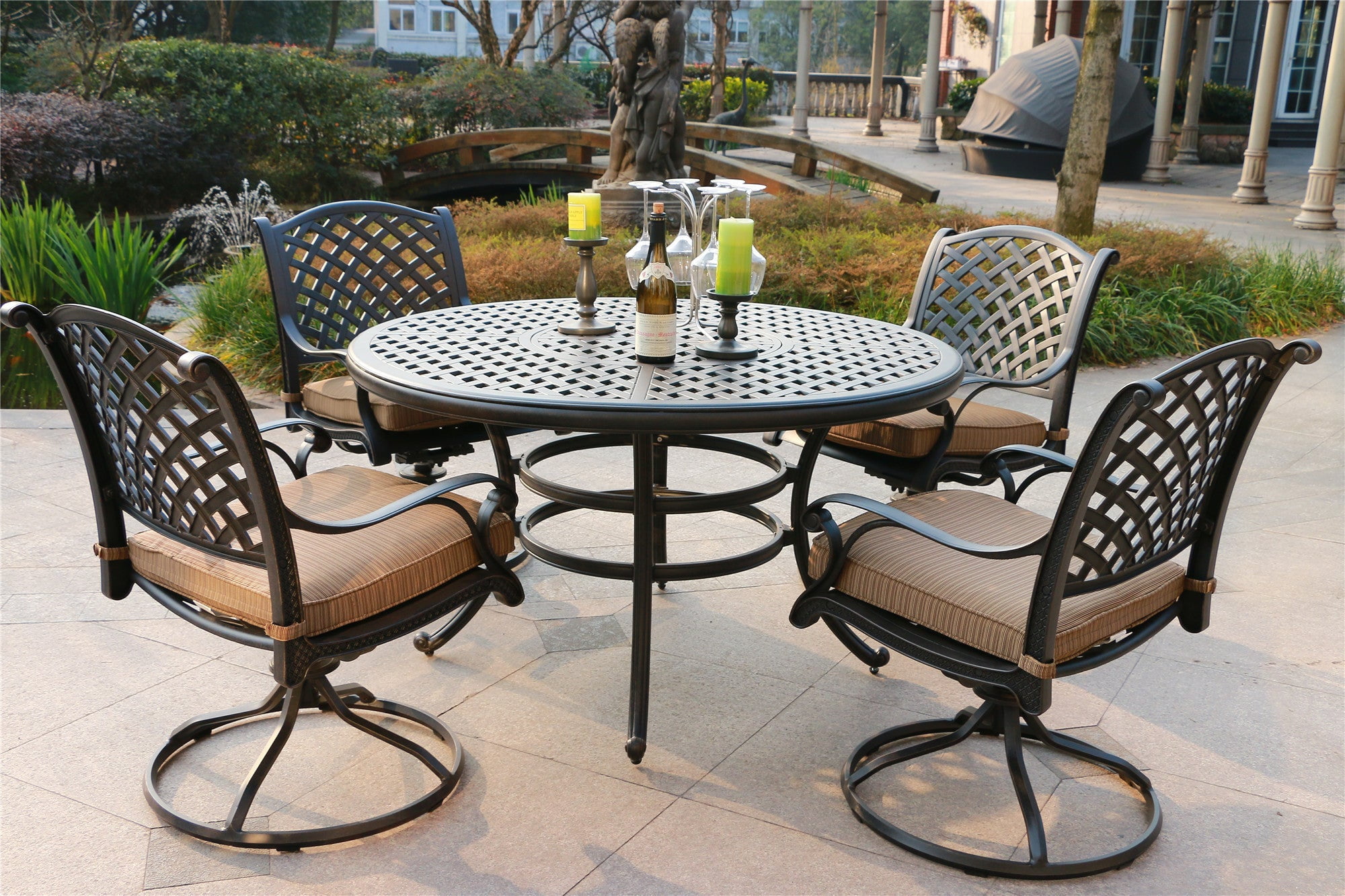 Neda 5 Pc 52" Aluminum Powder Coated Round Dining Set with Cushions ...