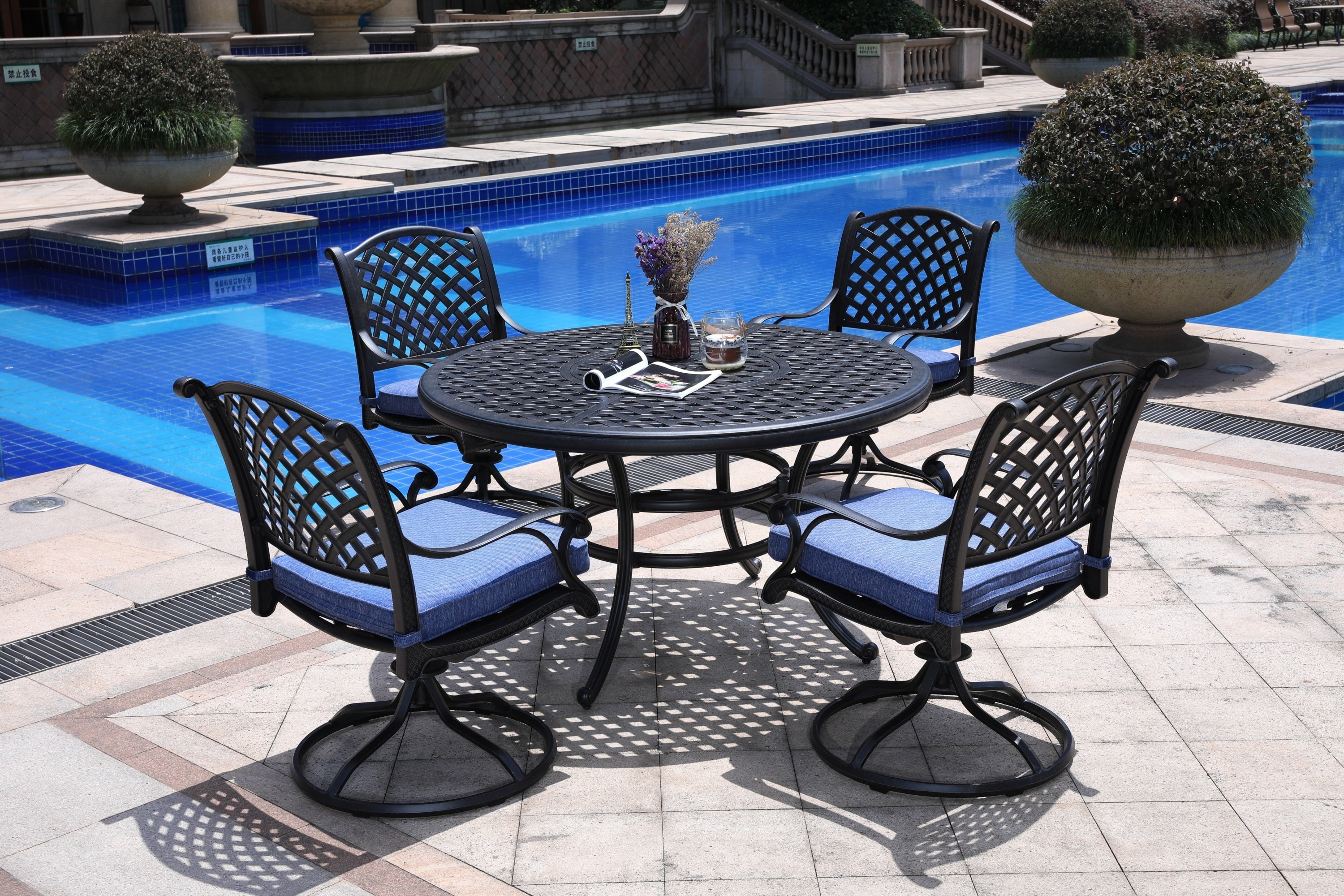 Neda 5 Pc 52" Aluminum Powder Coated Round Dining Set with Cushions ...