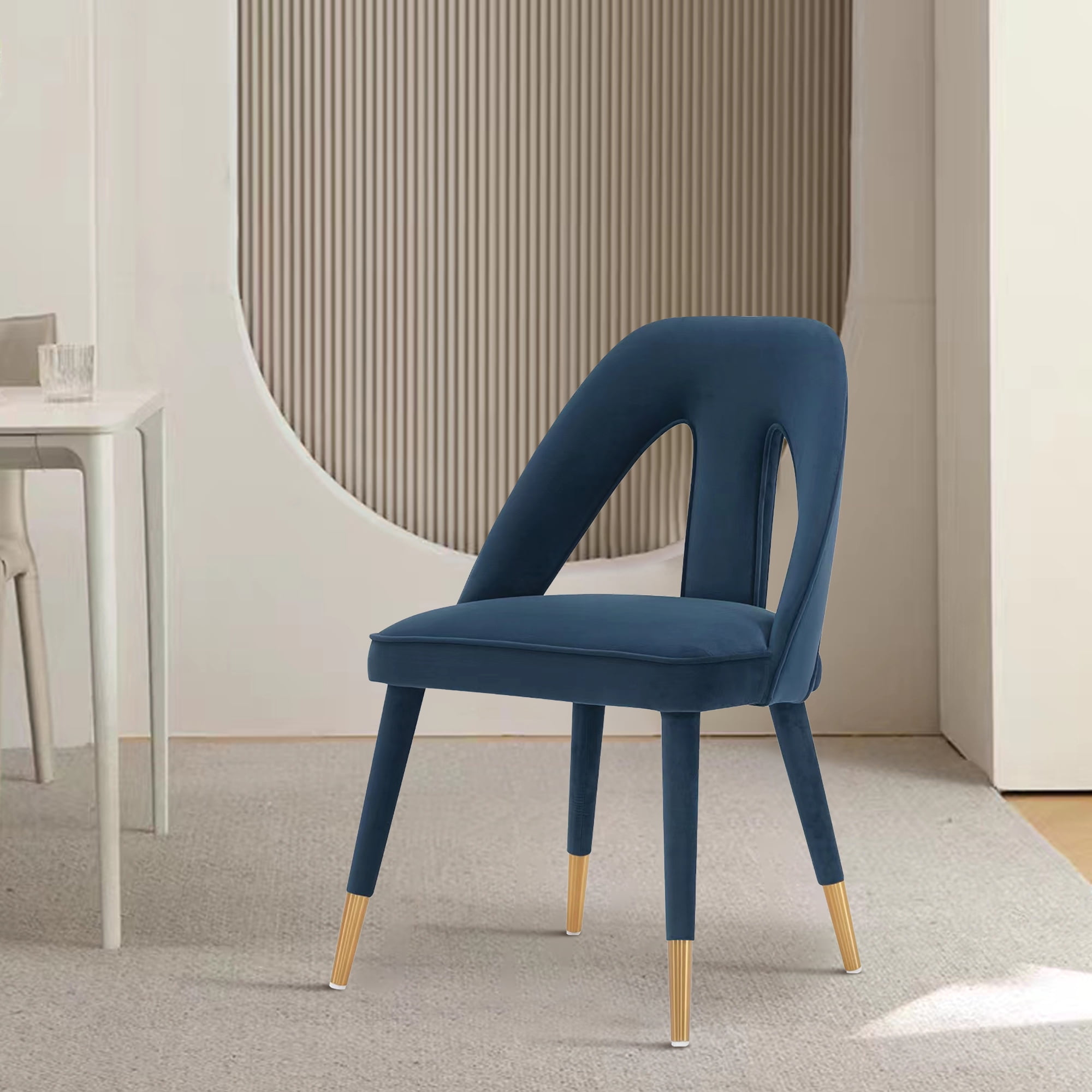 Neda Midnight Blue Velvet Dining Chair – Upholstered Elm Wood Frame ...