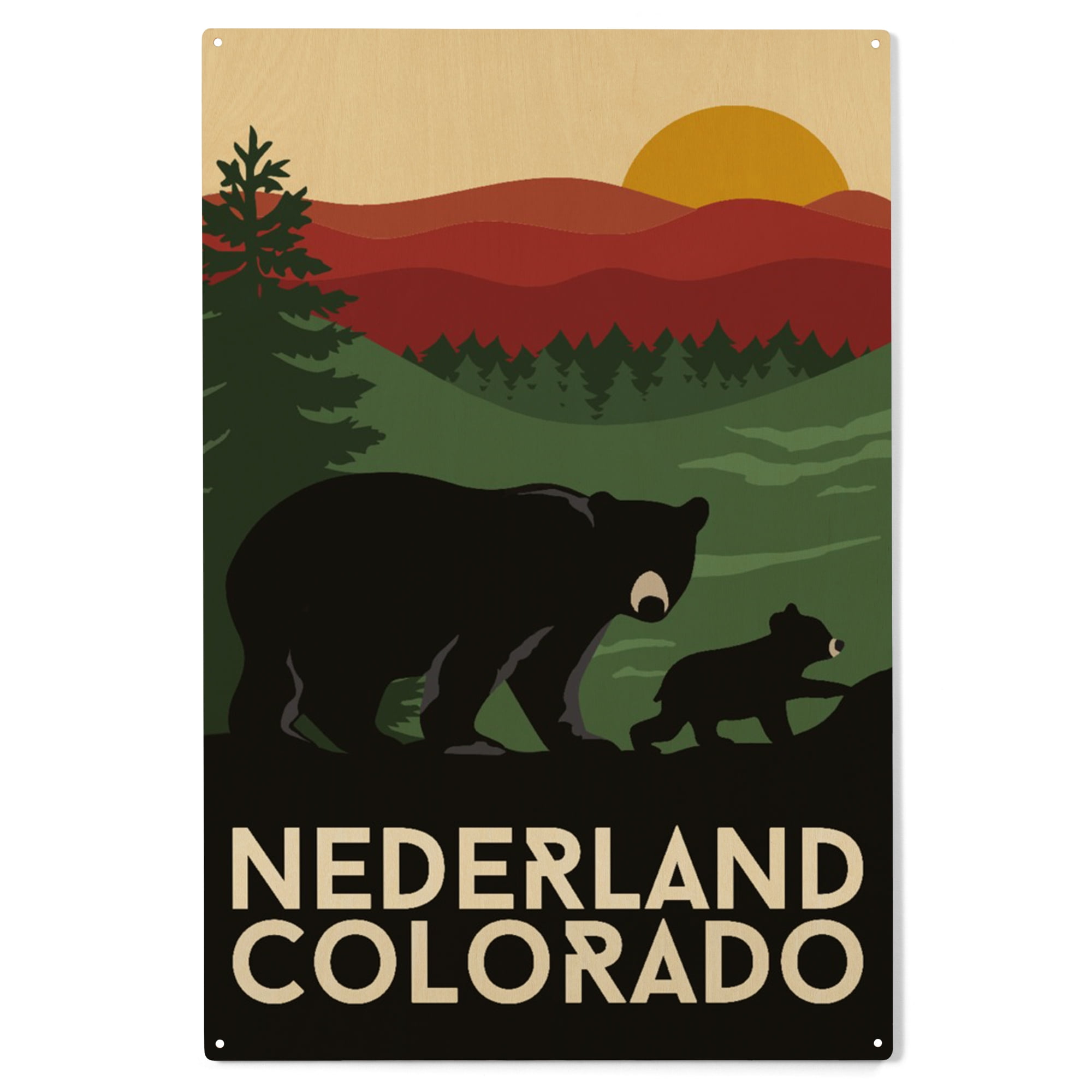 Nederland, Colorado, Bear and Cub, Fall Colors Birch Wood Wall Sign ...