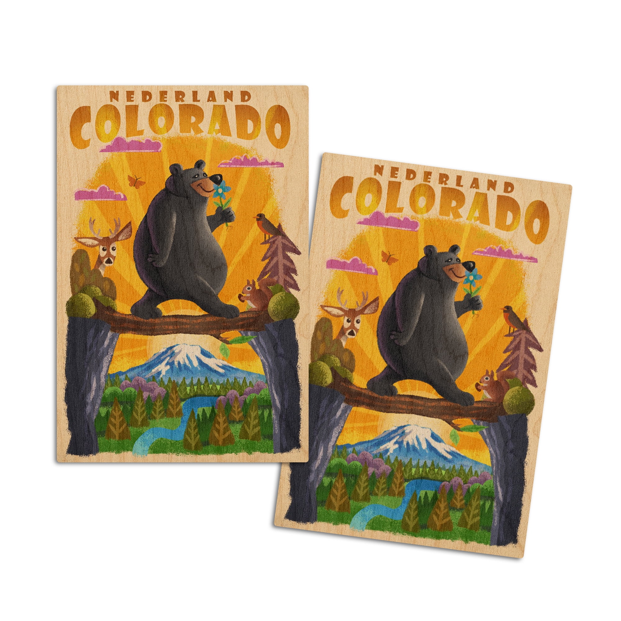 Nederland, Colorado, Black Bear on Log, Mid-Century Inspired (4x6 Birch ...