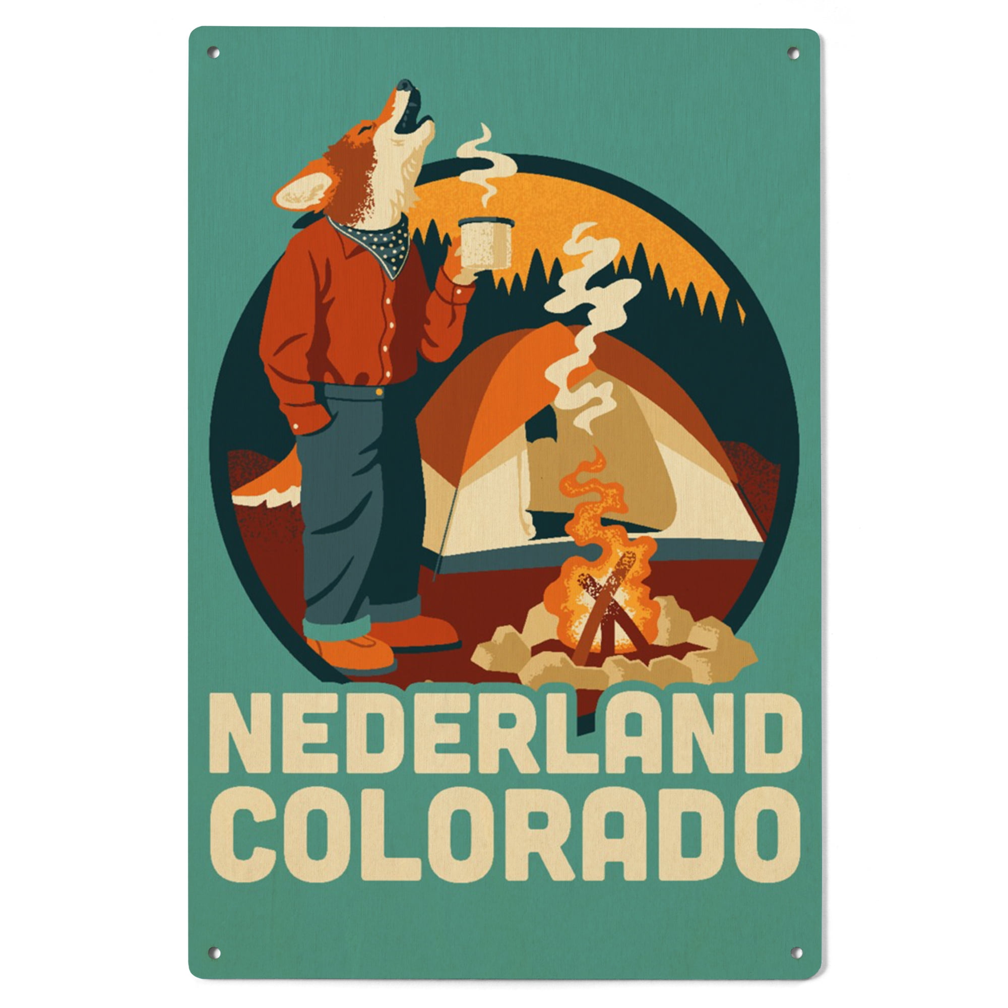 Nederland, Colorado, Camping Coyote, Contour Birch Wood Wall Sign (6x9 ...
