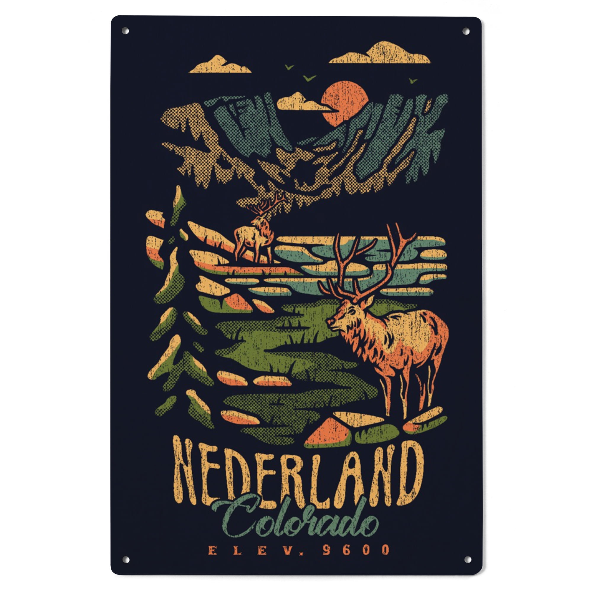 Nederland, Colorado, Distressed Vector, Elk Birch Wood Wall Sign (6x9 ...