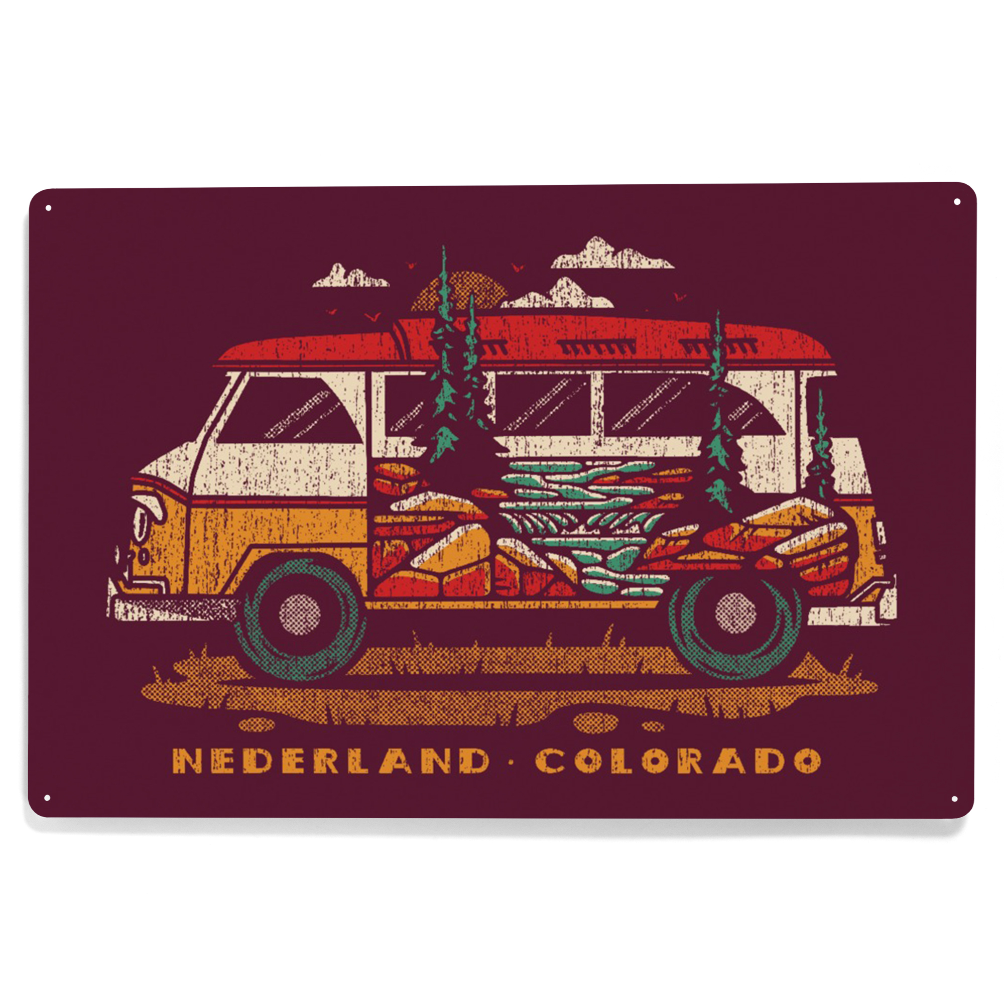 Nederland, Colorado, LP Camper Van, Distressed (12x18 Aluminum Art ...