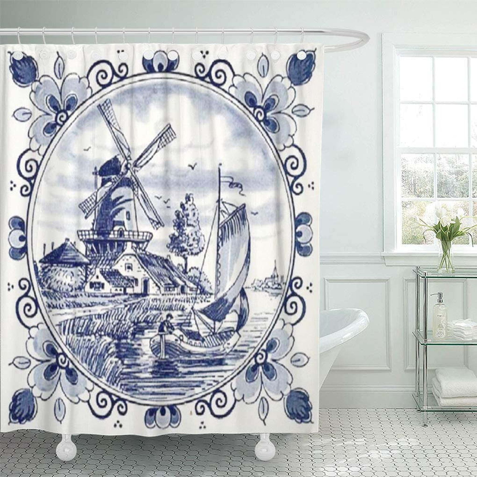 Nederland Cute Vintage Dutch Windmill Sailboat Delft Blue The Shower ...