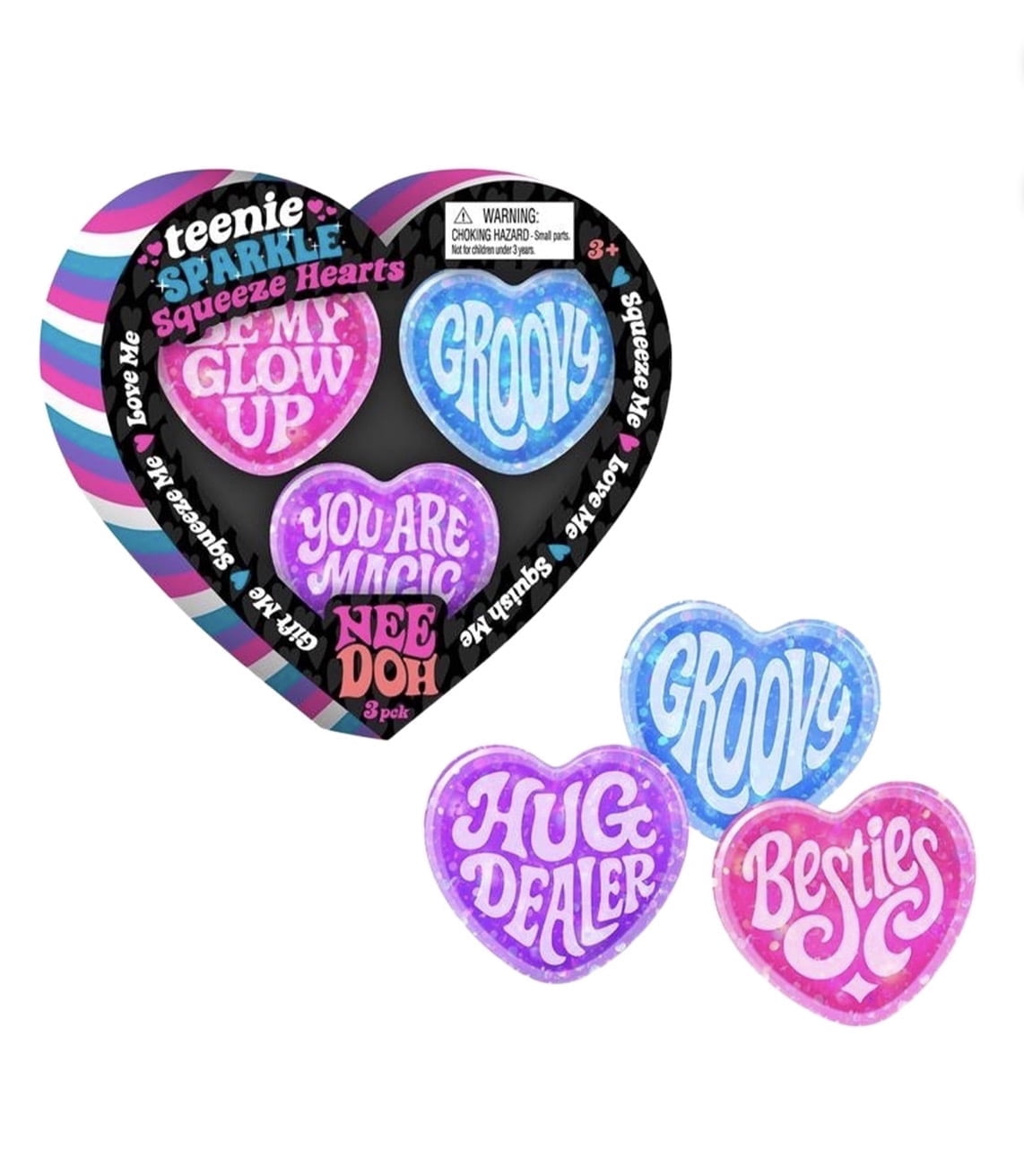 NeeDoh Teenie Sparkle Squeeze Hearts Squishy Stress Relieve Stress Ball ...