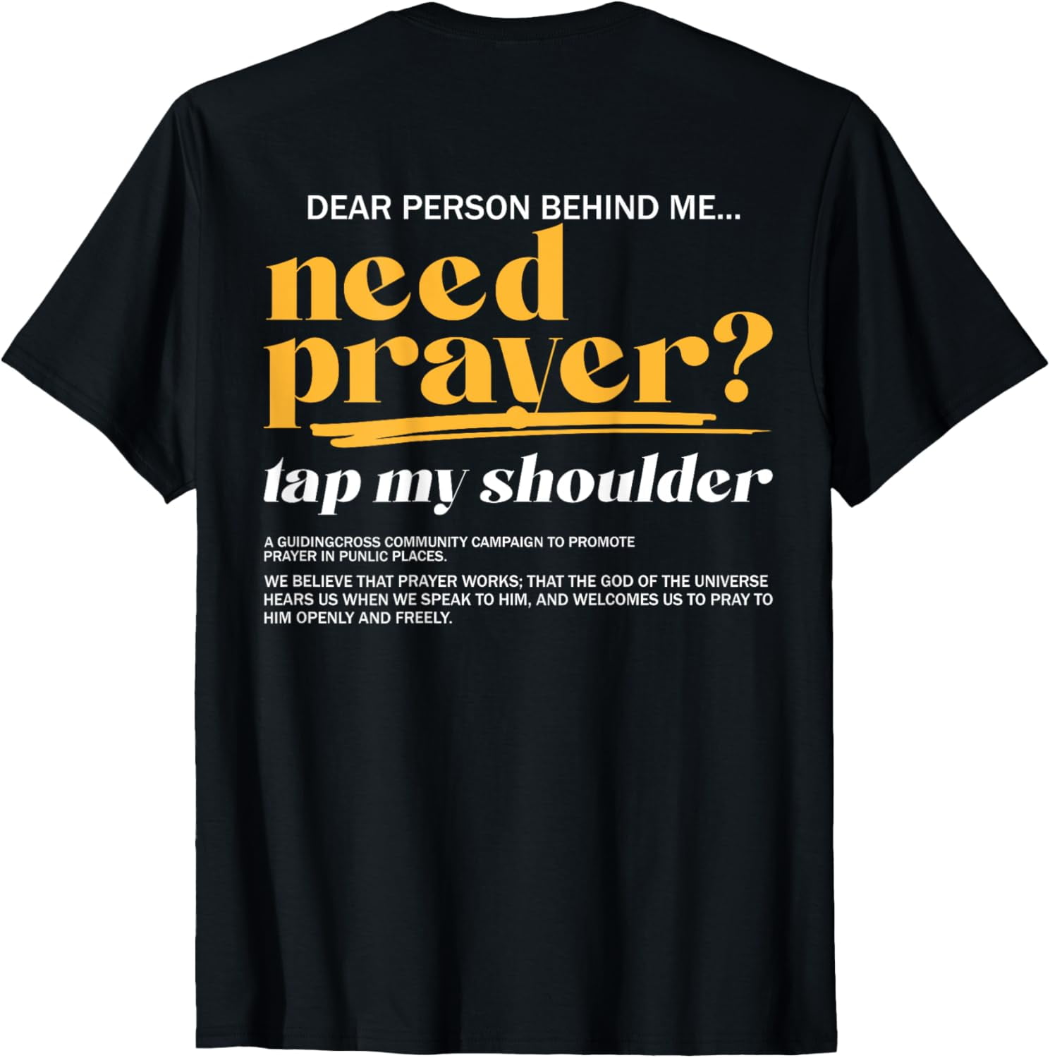 Need Prayer Tap My Shoulder Christian Men Women (On Back) T-Shirt ...