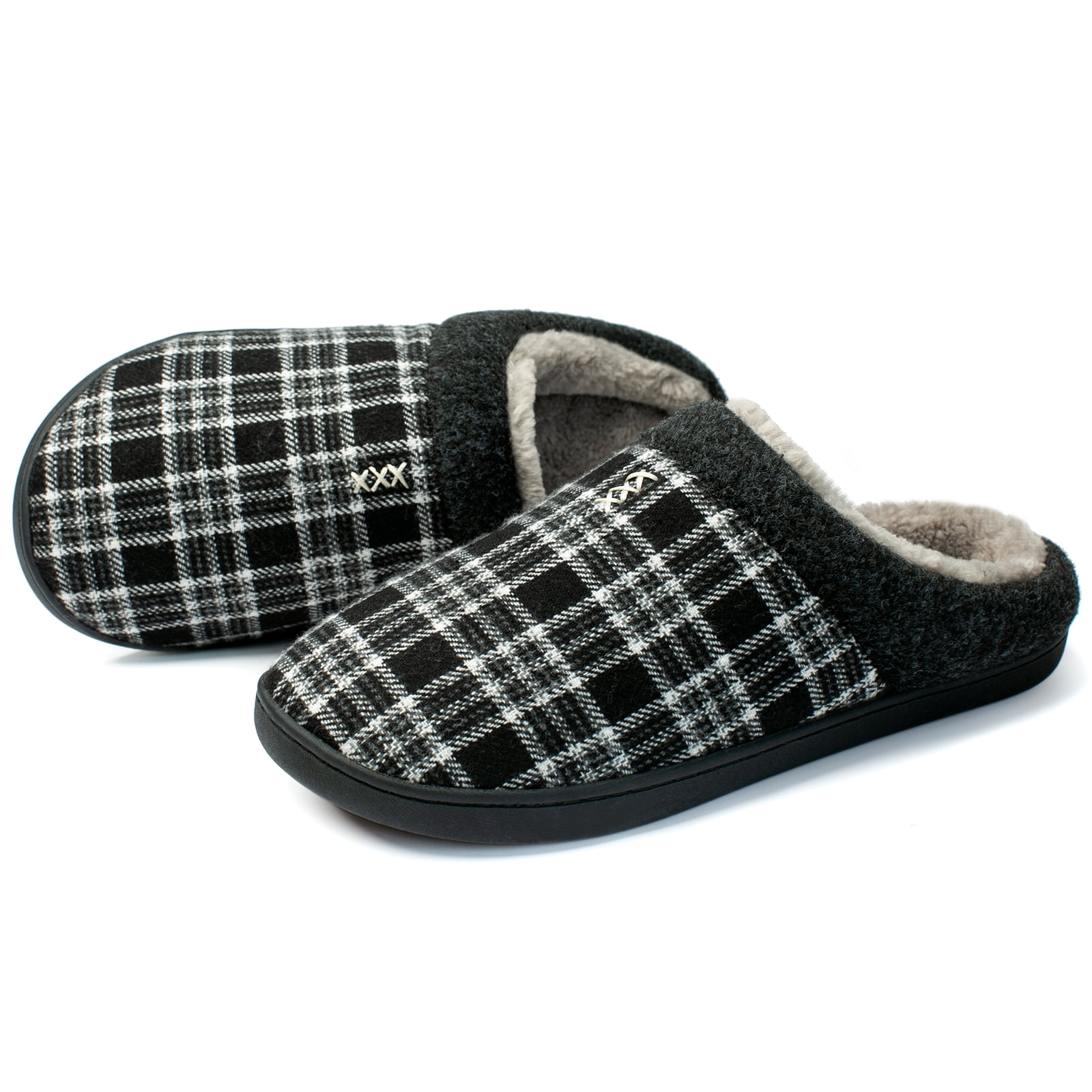 NeedBo Men's Indoor/Outdoor Memory Foam Slippers, Soft Wool-Like Lining ...