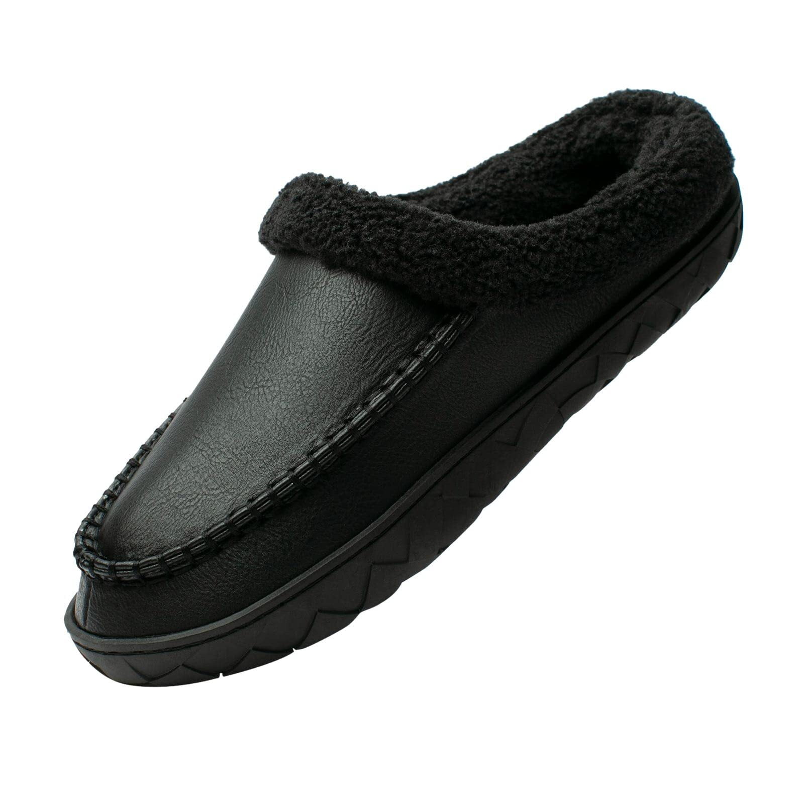 Needbo Men's Moccasin Slippers Faux Leather Fuzzy Lined House Shoes ...