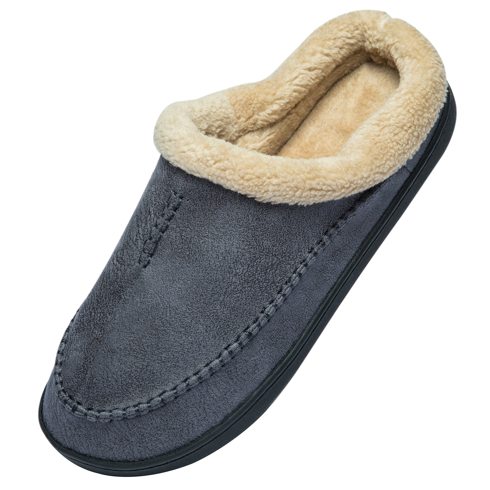 NeedBo Men's Moccasin Slippers, Fleece Lined, Memory Foam, Rubber Sole ...