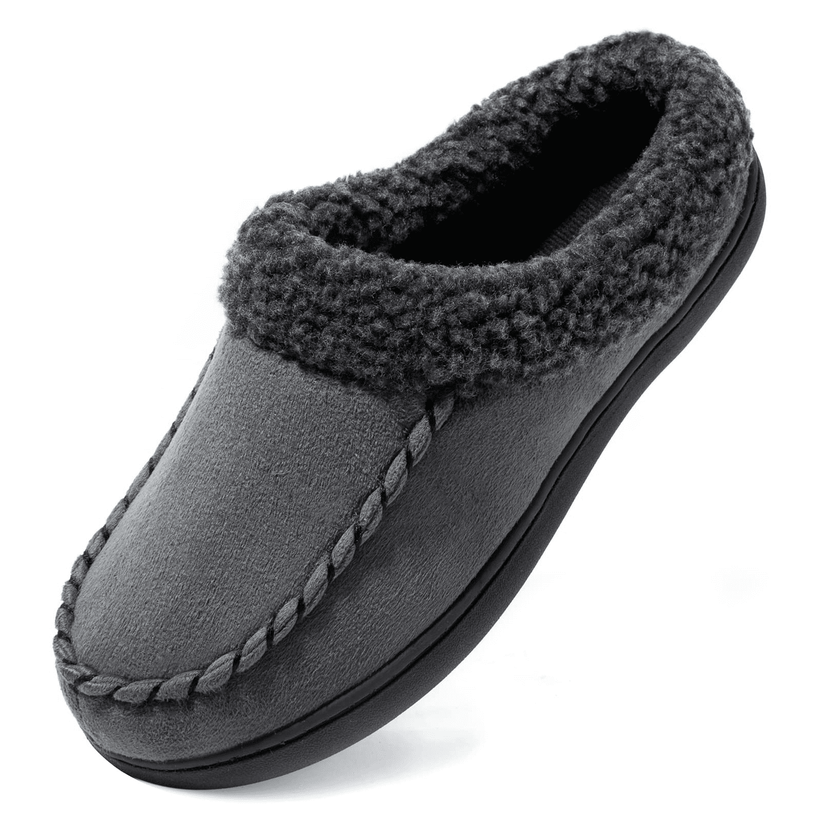 Needbo Men's Moccasin Slippers Microsuede Whipstitch Sherpa Lining ...