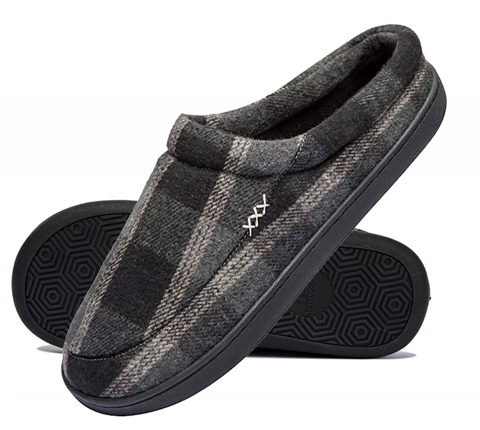 Needbo Men's Moccasin Slippers Plaid Microsuede Upper House Shoes Plush ...