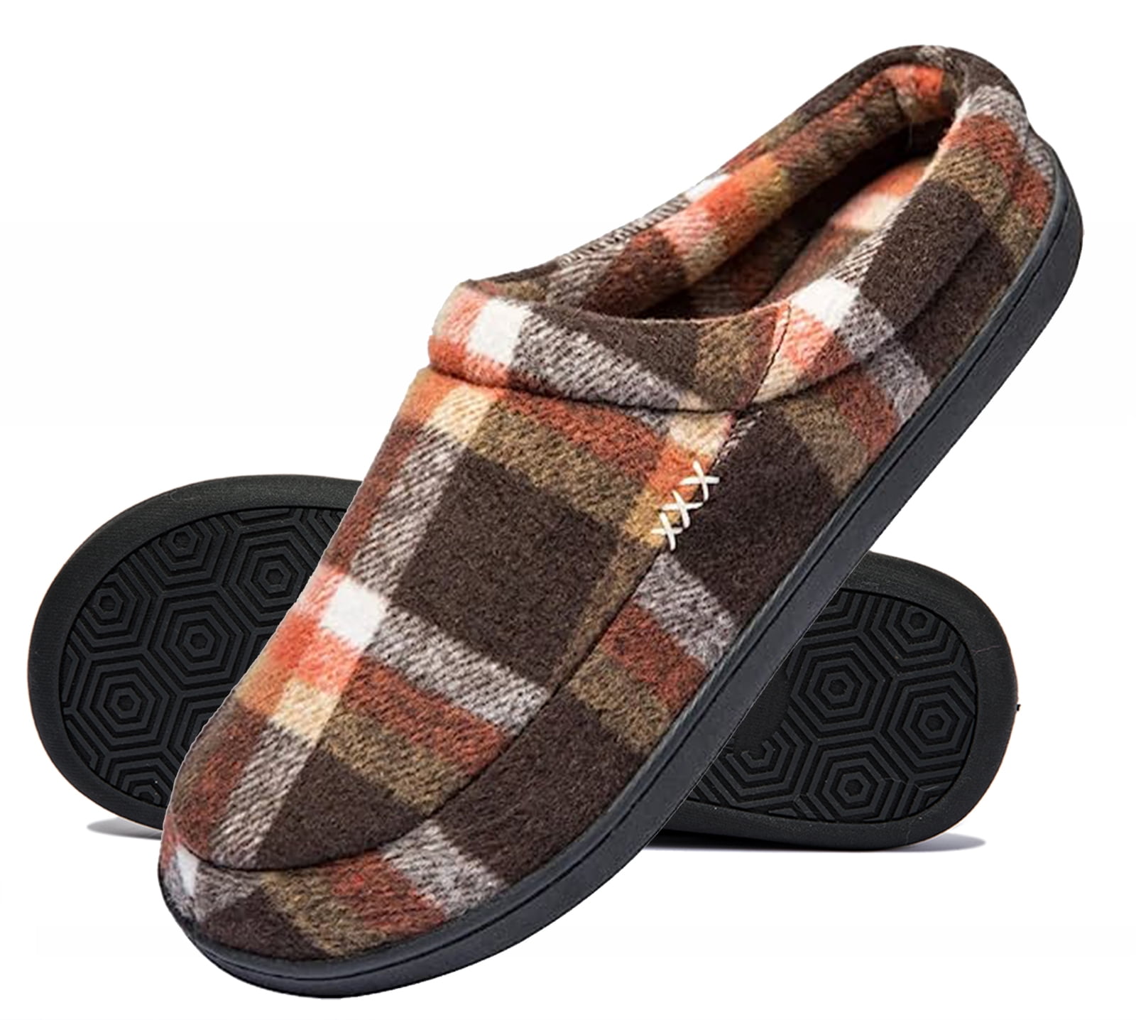 Needbo Men's Moccasin Slippers Plaid Microsuede Upper House Shoes Plush ...