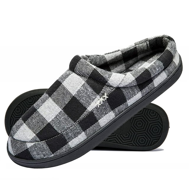 Needbo Men's Moccasin Slippers Plaid Microsuede Upper House Shoes Plush ...