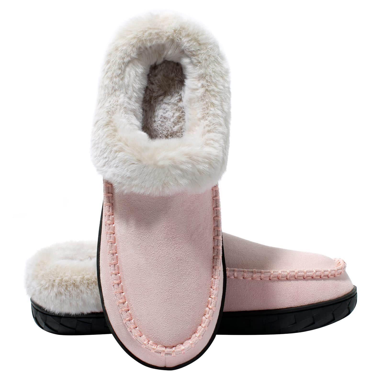 Needbo Women's Suede Moccasin Fuzzy Slippers Fleece Lined House Non ...